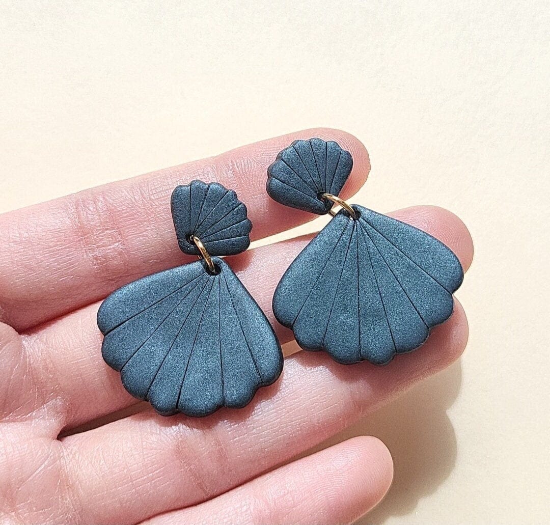 Black Shell Polymer Clay Earrings Minimalist And Trendy Handmade Jewelry